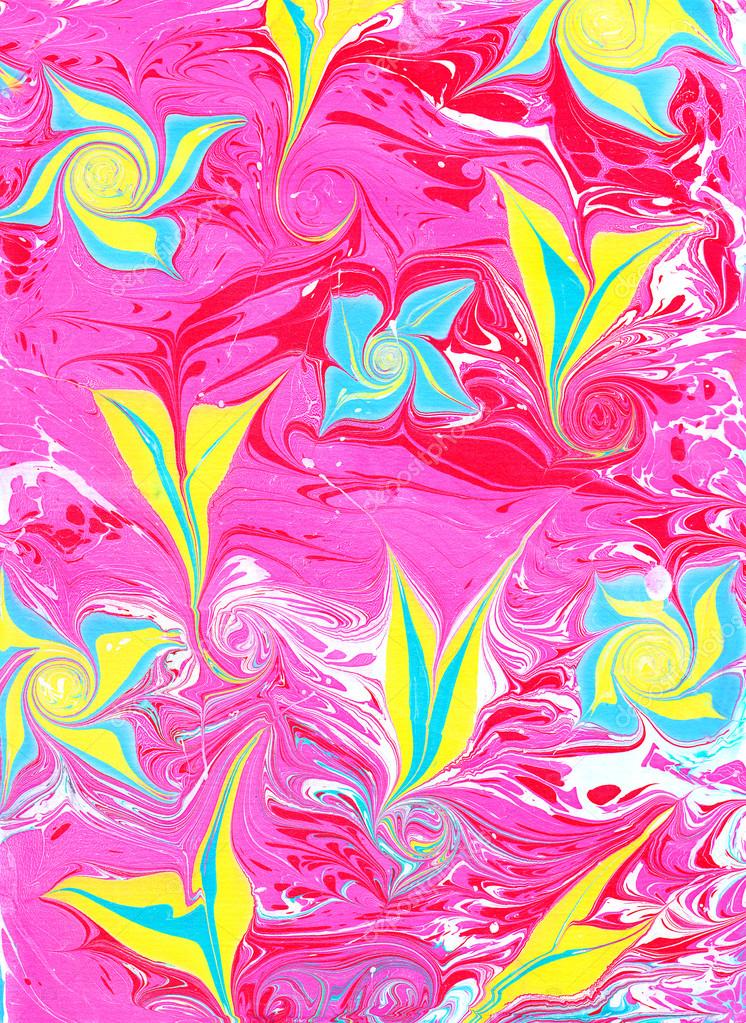 Traditional Turkish Ebru paint technique. painting on water, followed ...