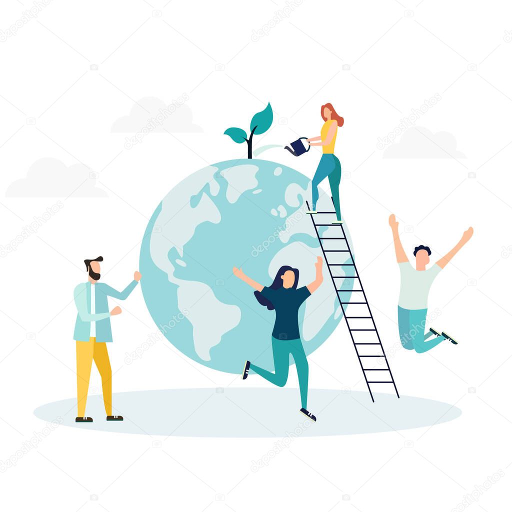 Ilustración vectorial de algunas personas cuidando la tierra ...