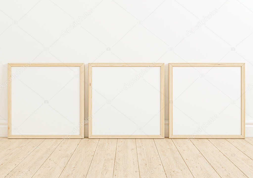 Triple 10x10 Cuadrado marco de madera maqueta en suelo de madera y ...