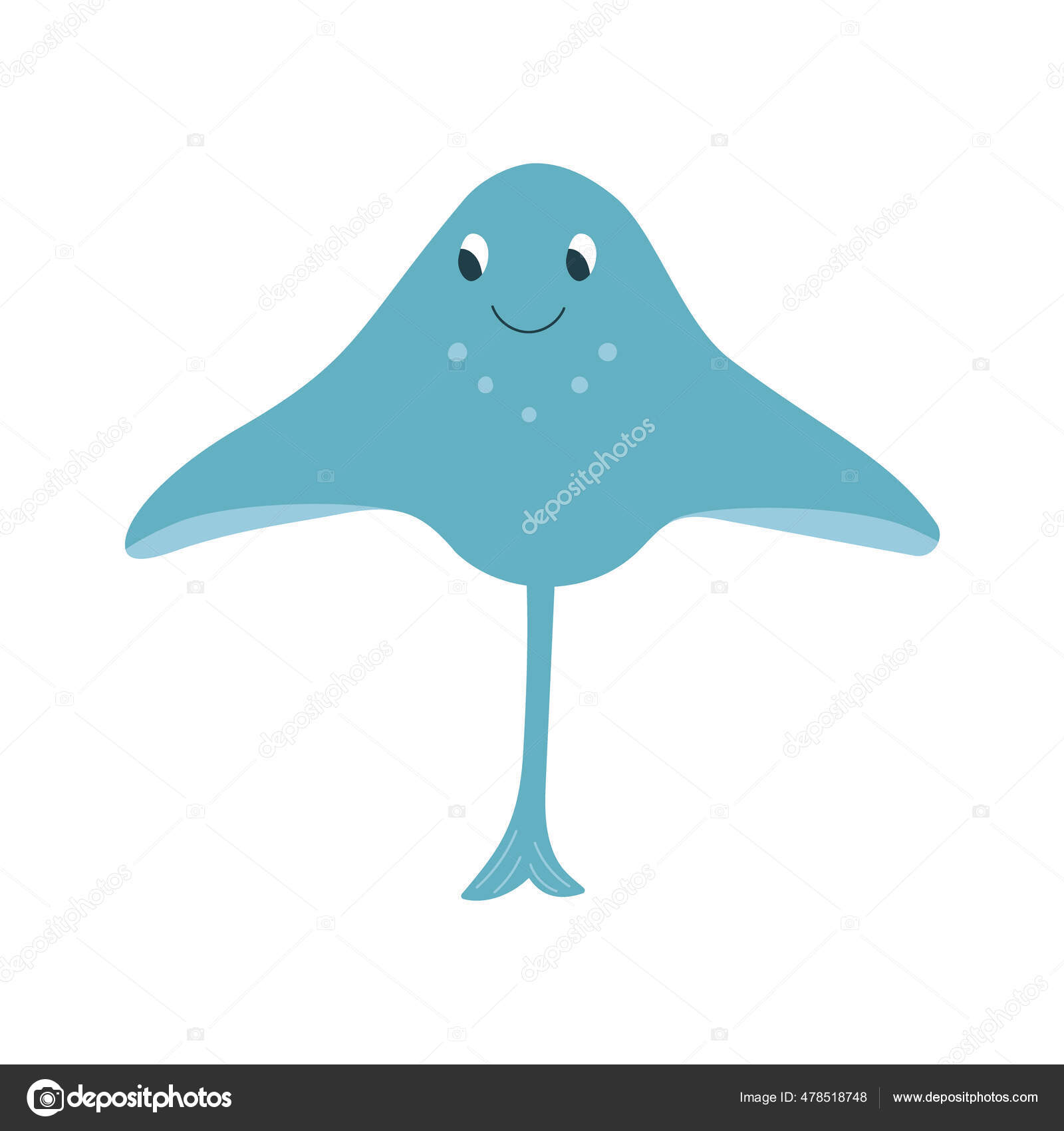 Cute Hand Drawn Ray Fish Happy Face Vector Illustration Isolated Stock ...