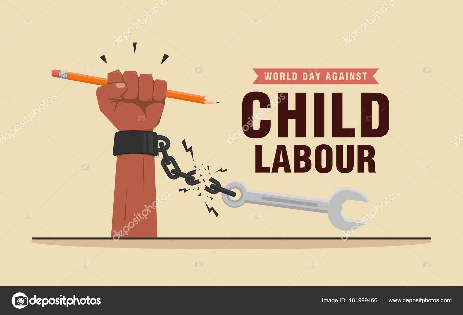 World Day Child Labour Background Children Worker Flat Style Vector ...