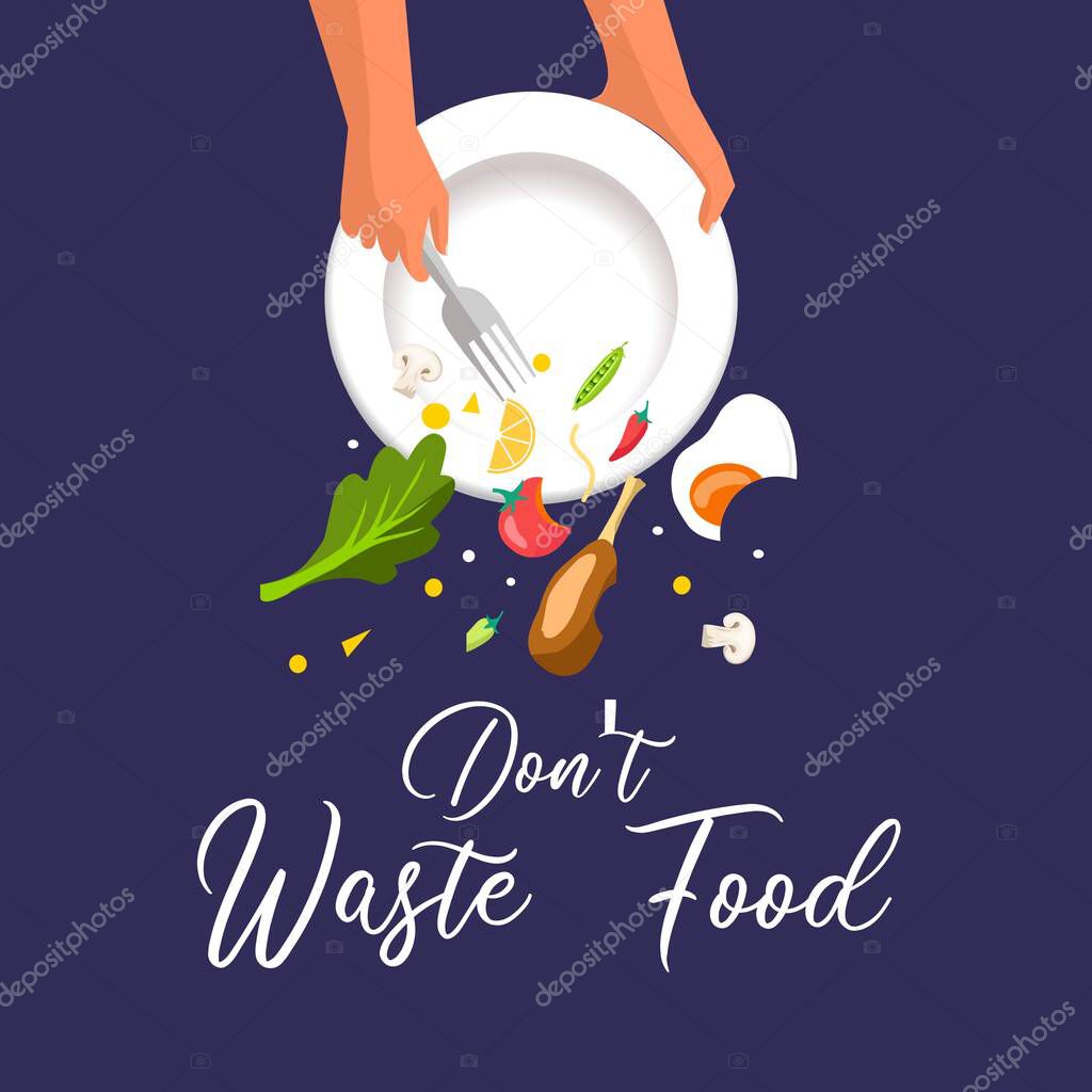 Ilustración vectorial. Por favor, no desperdicie alimentos, diseños ...