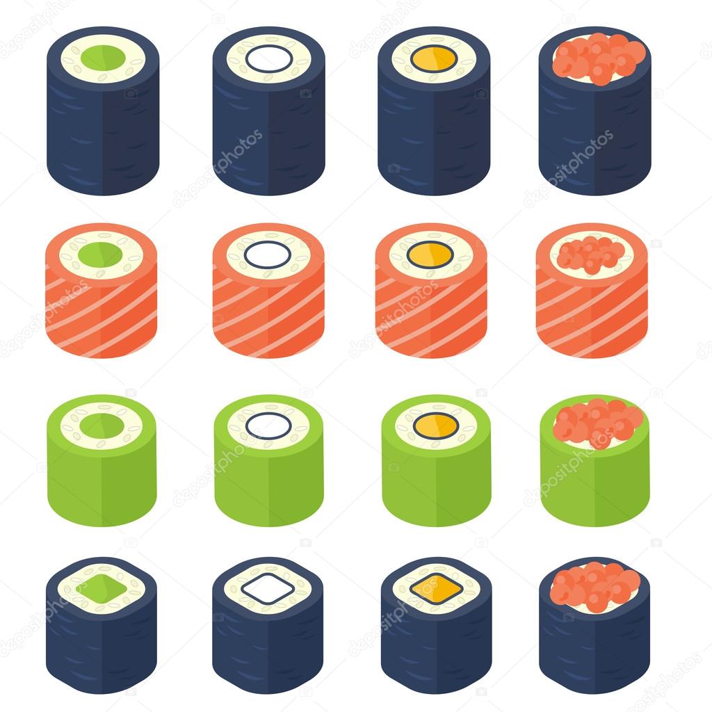 Sushi ambientado en un estilo plano de la cocina tradicional japonesa. isoma 2025