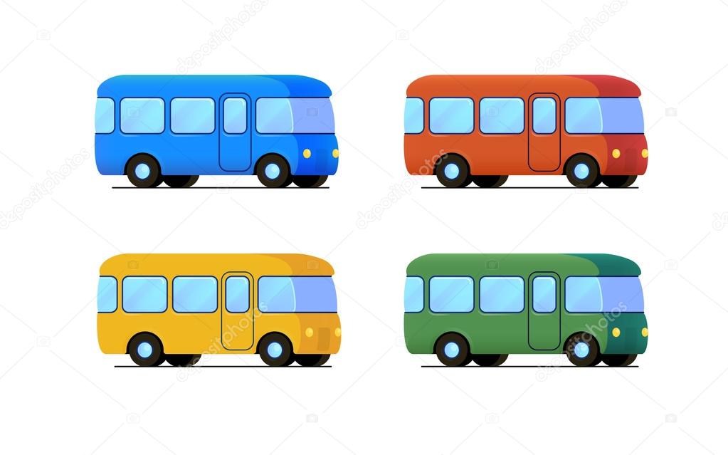 dessin animé bus icon set vector. voiture de couleur — Image ...