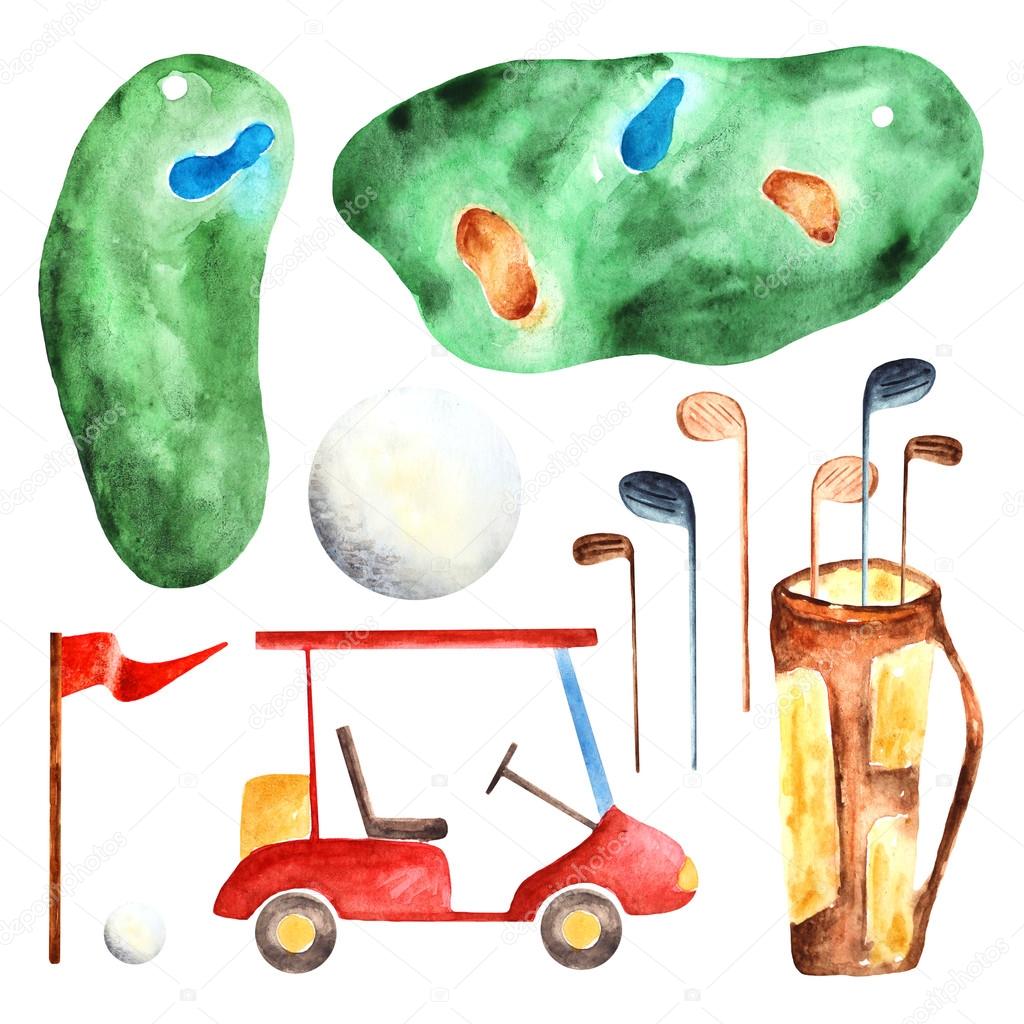 Watercolor golf objects collection — Stock Photo © NadineVeresk #96821514