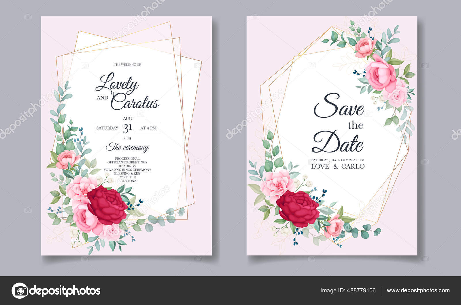 Romantic Wedding Invitation Floral Card Template Stock Vector Image by ...