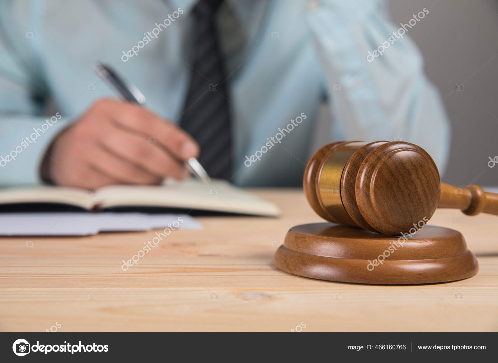 Hammer Judge Writes Papers Gray Background Stock Photo by ...