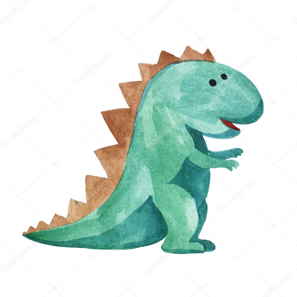 Watercolor childish dinosaur Stock Illustration by ©KatBuslaeva #122136644
