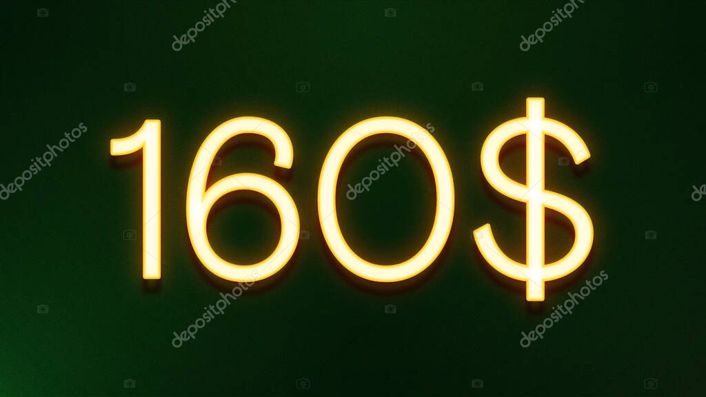 Símbolo de luz dorada de 160 dólares icono de precio sobre fondo oscuro 2022