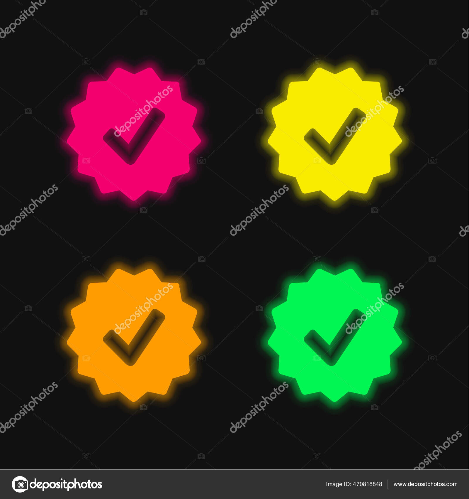 Approval Symbol Badge Four Color Glowing Neon Vector Icon Stock Vector ...