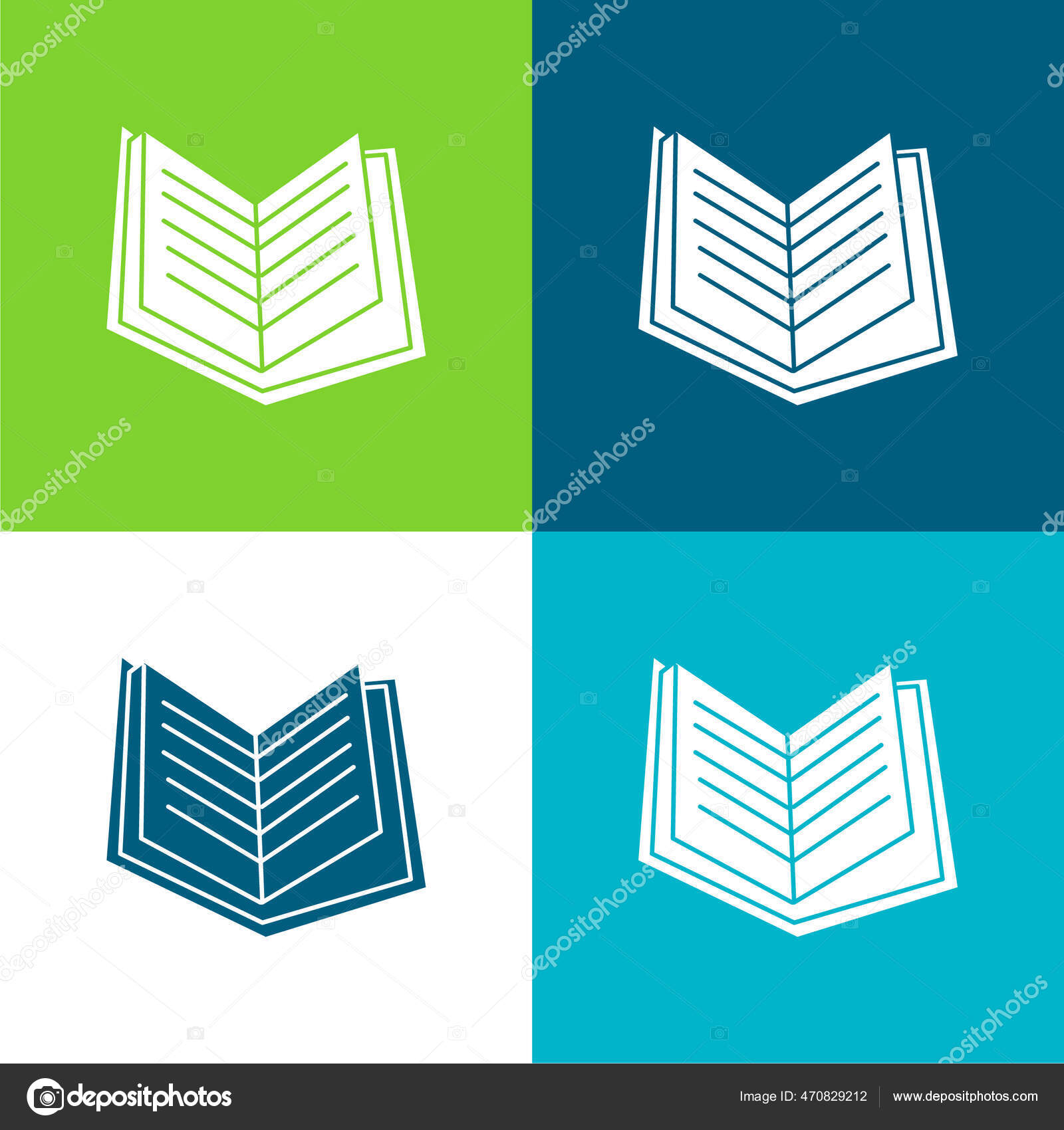 Book Black Opened Pages Flat Four Color Minimal Icon Set Stock Vector ...