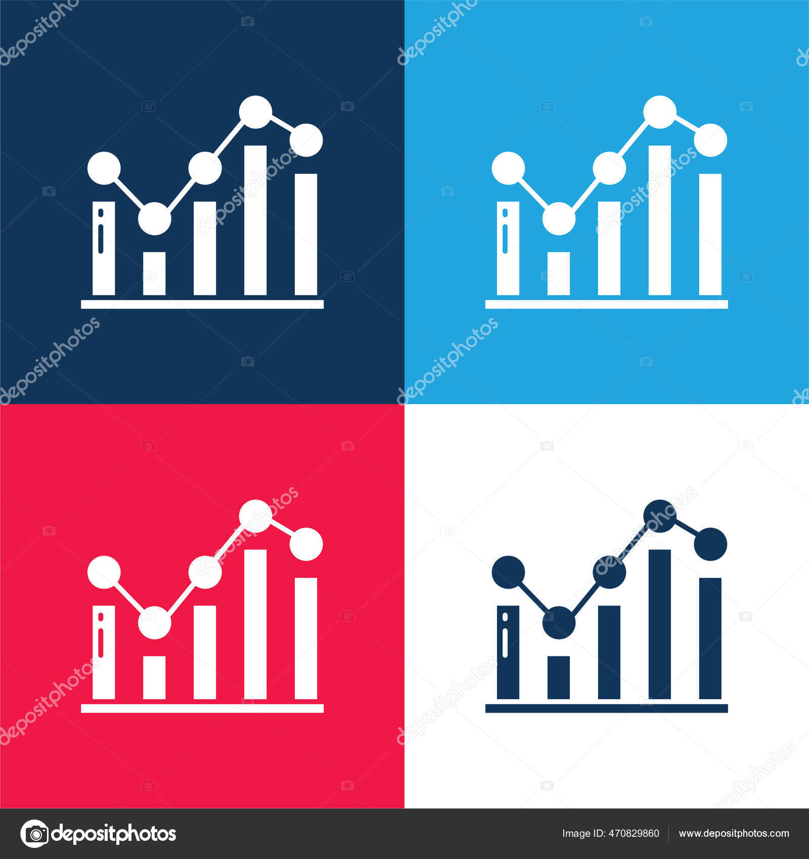 Bar Graph Blue Red Four Color Minimal Icon Set Stock Vector by ...