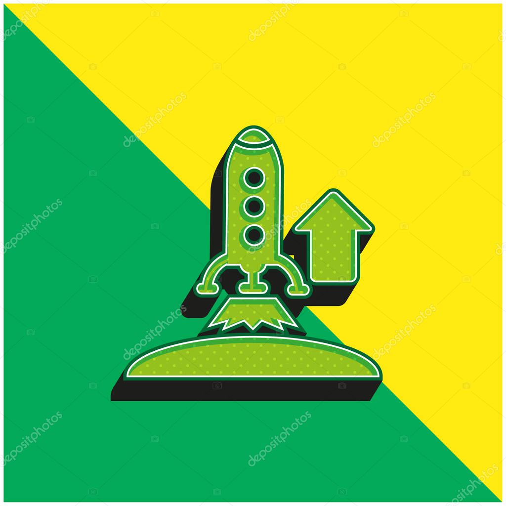 Cohete ascendente verde y amarillo moderno vector 3d icono logotipo 2025