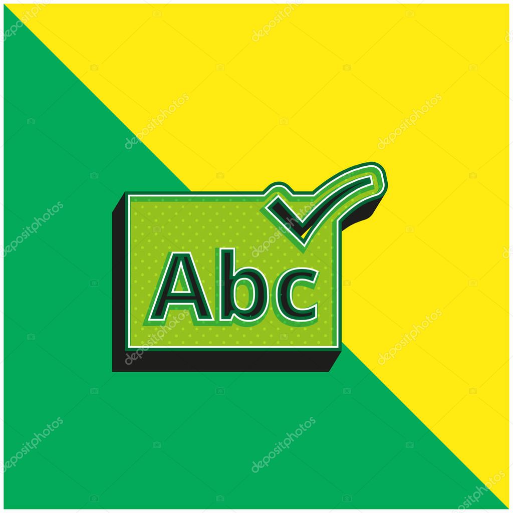 ABC Verificación Símbolo verde y amarillo moderno 3d vector icono ...