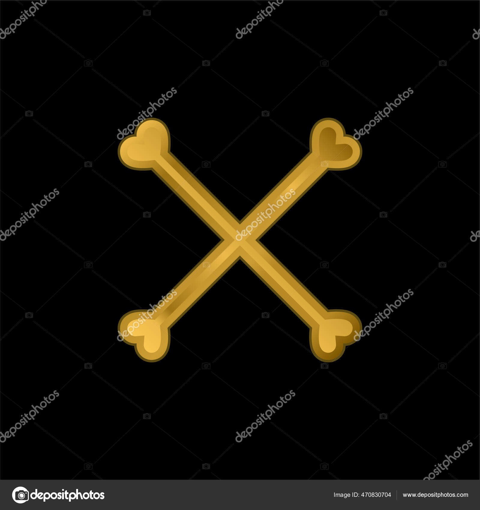 Bones Silhouette Forming Cross Symbol Gold Plated Metalic Icon Logo ...