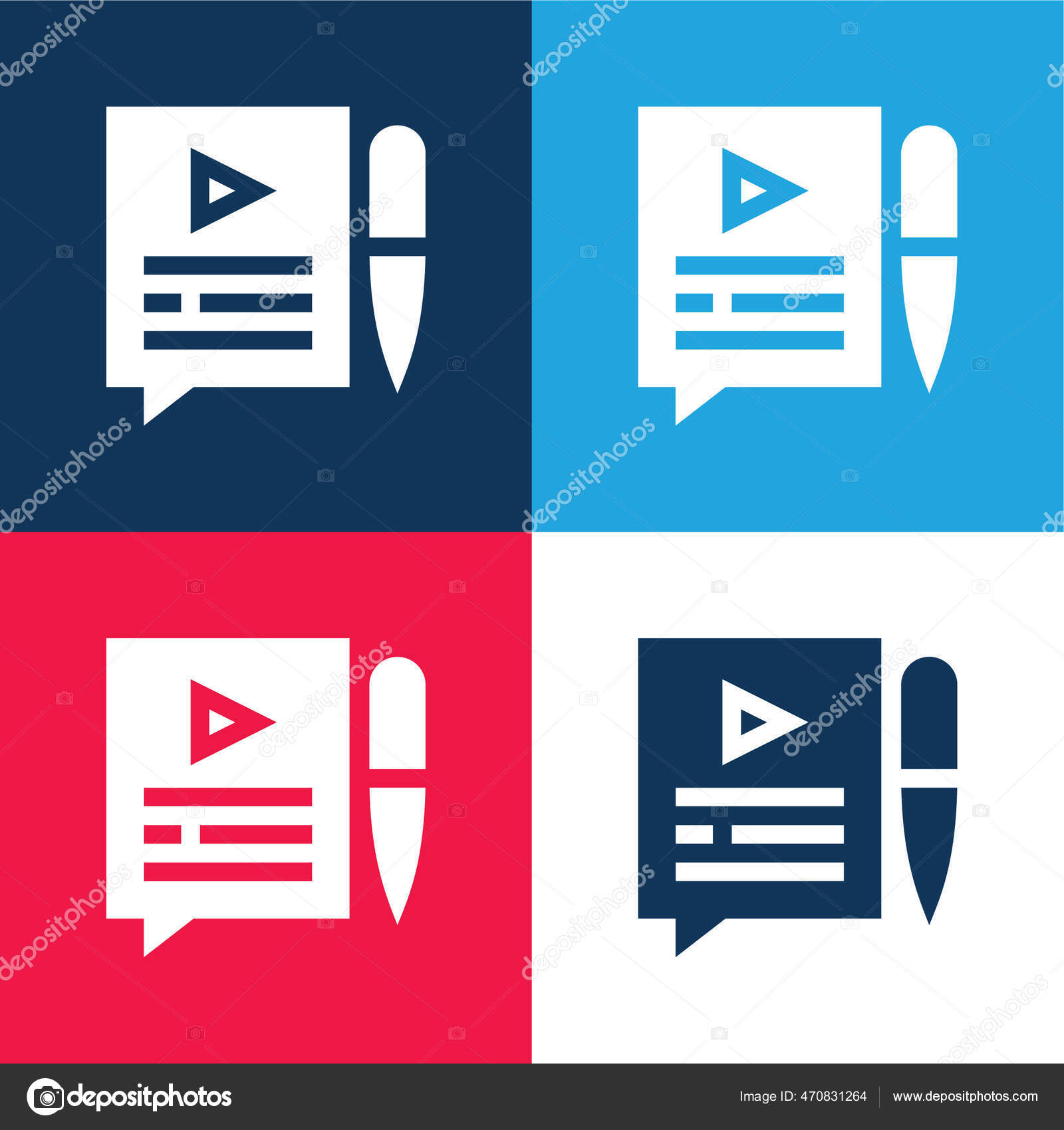 Blog Blue Red Four Color Minimal Icon Set Stock Vector Image by ...