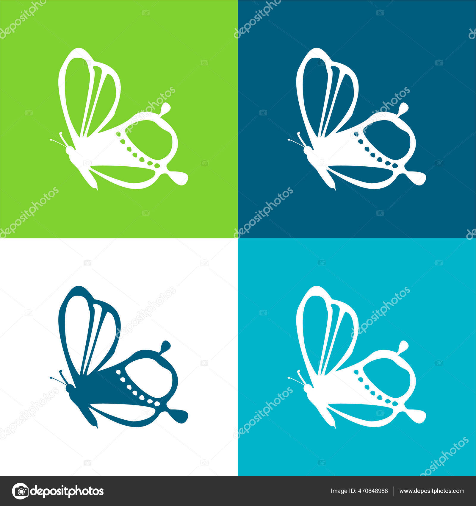 Beauty Butterfly Side View Design Flat Four Color Minimal Icon ⬇ Vector ...