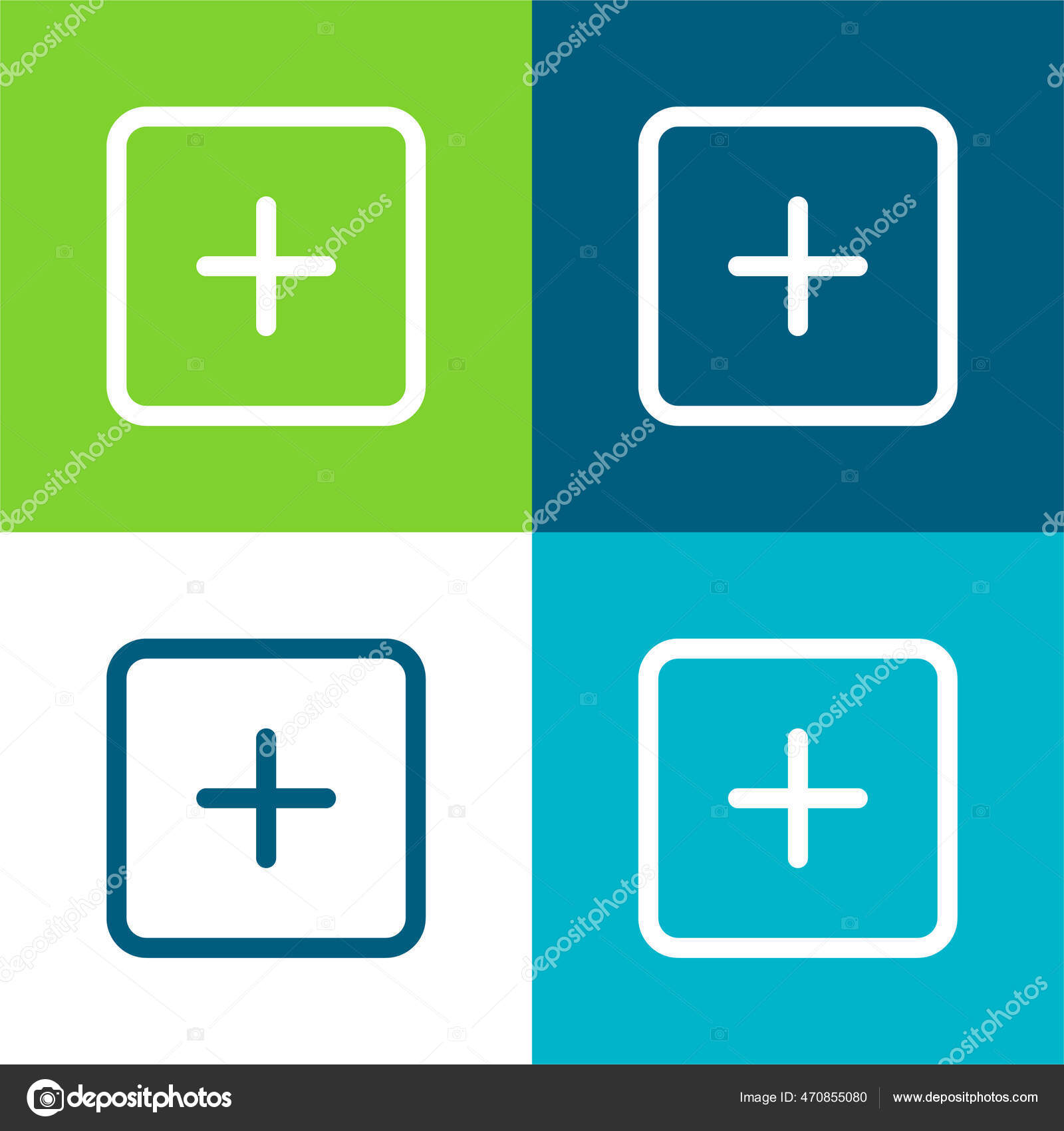 Add Square Outlined Interface Button Flat Four Color Minimal Icon Stock ...