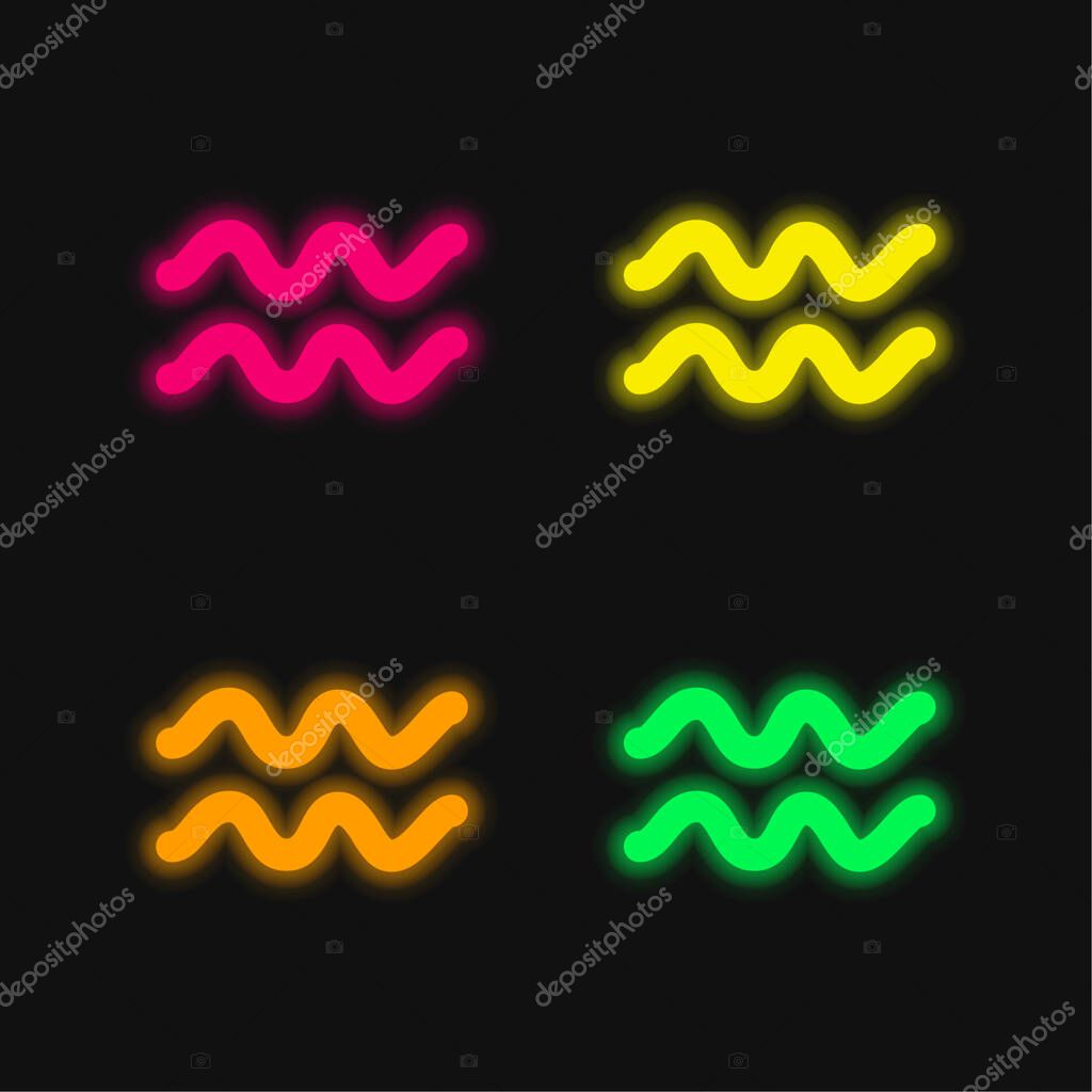 Acuario signo del zod aco s mbolo de cuatro colores brillante icono de vectores de ne n 2024