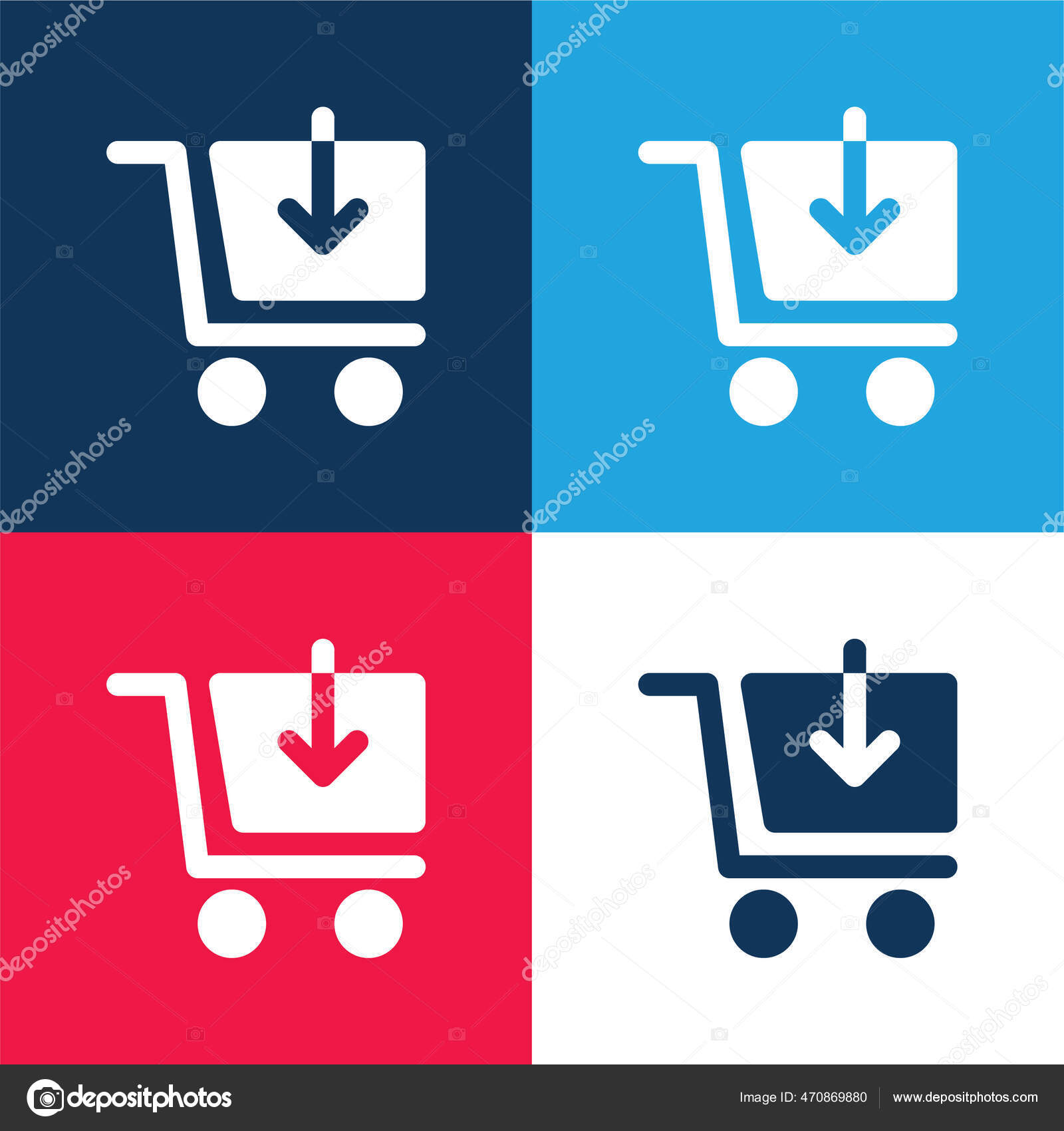 Add Cart Blue Red Four Color Minimal Icon Set Stock Vector Image by ...