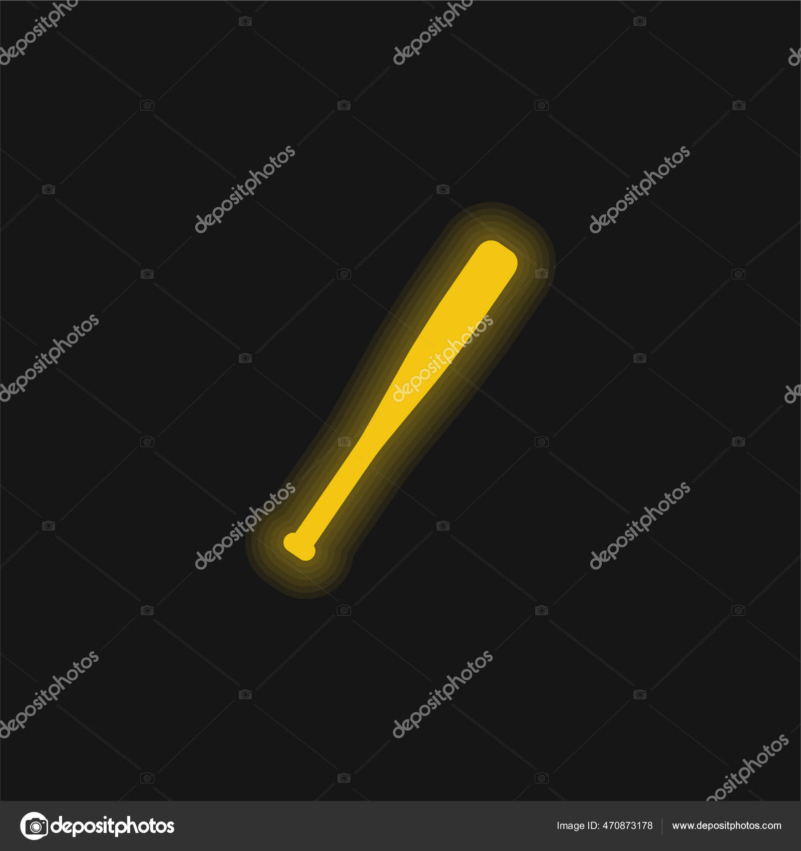 Baseball Bat Silhouette Yellow Glowing Neon Icon Stock Vector by ...