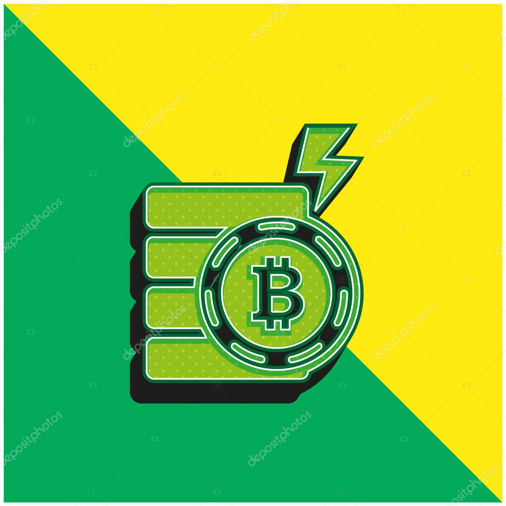 Bitcoin Símbolo eléctrico con una forma de perno verde y amarillo ...