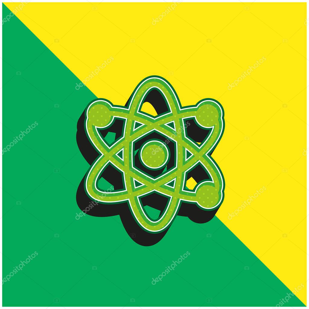 Átomo verde y amarillo moderno vector 3d icono del logotipo 2024