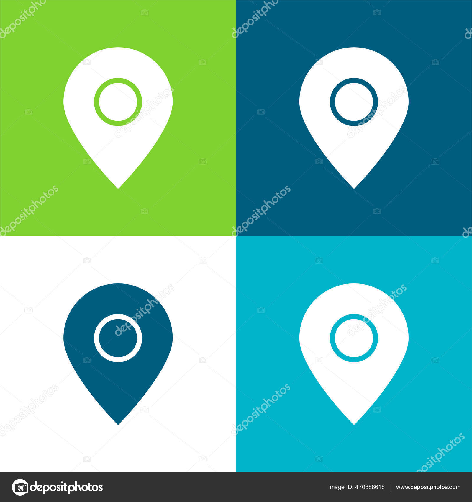 Big Map Locator Flat Four Color Minimal Icon Set Stock Vector Image by ...