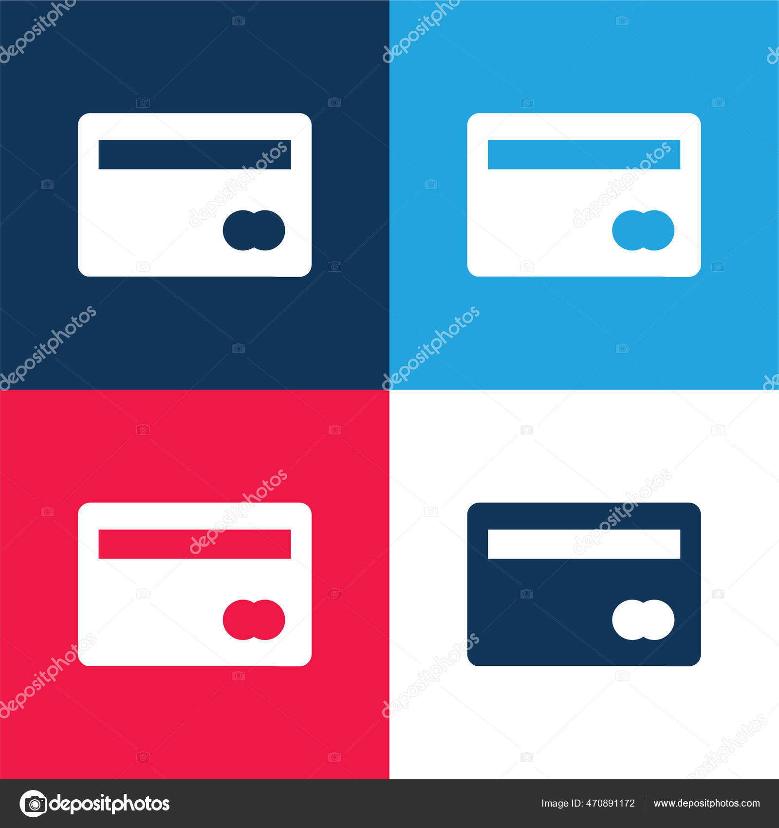 Big Credit Card Blue Red Four Color Minimal Icon Set Stock Vector Image ...