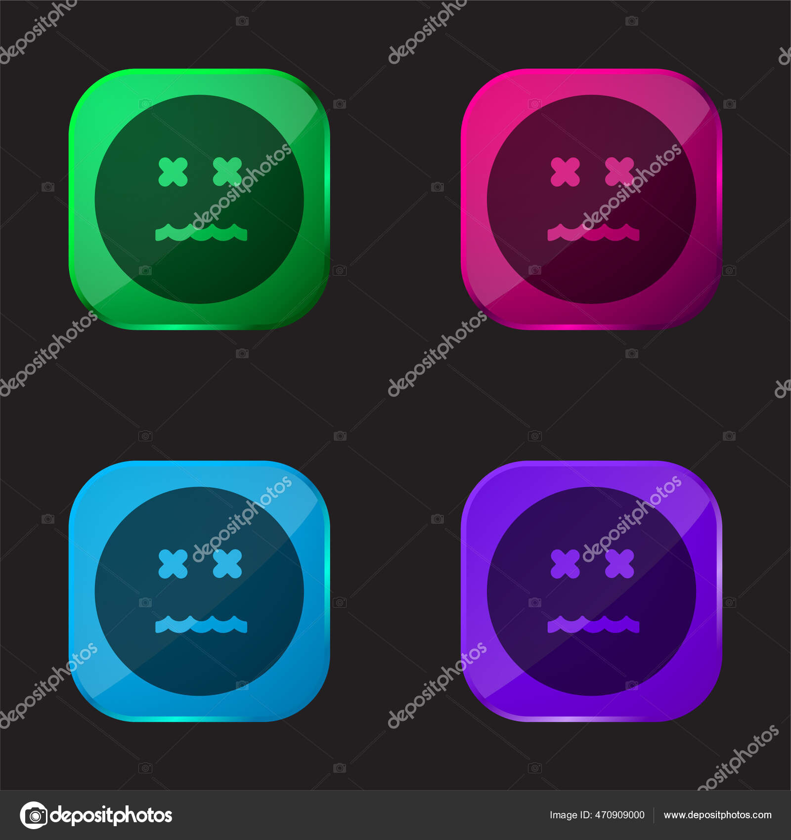 Annulled Emoticon Square Face Four Color Glass Button Icon Stock Vector ...