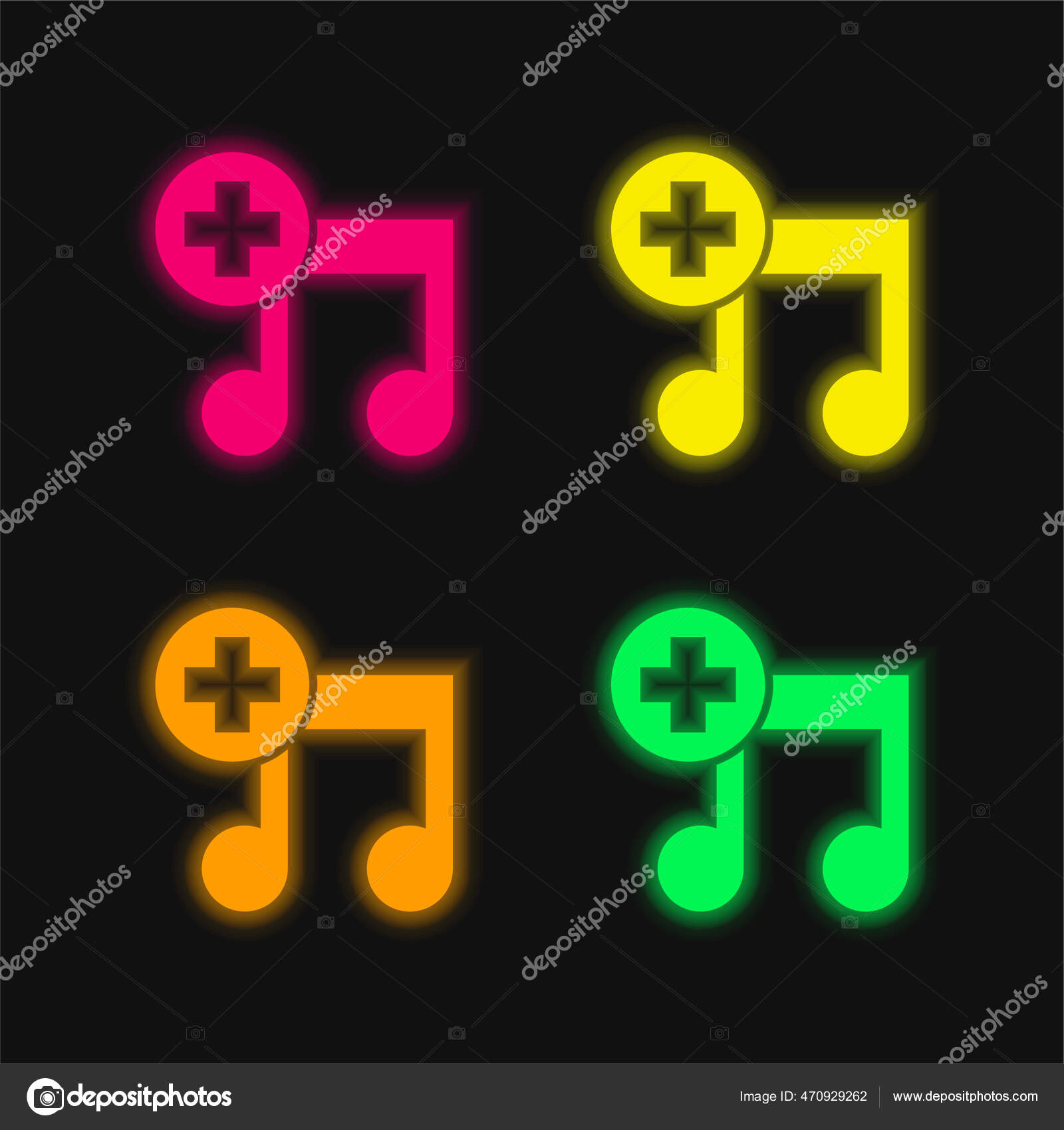 Add Song Interface Symbol Four Color Glowing Neon Vector Icon Stock ...