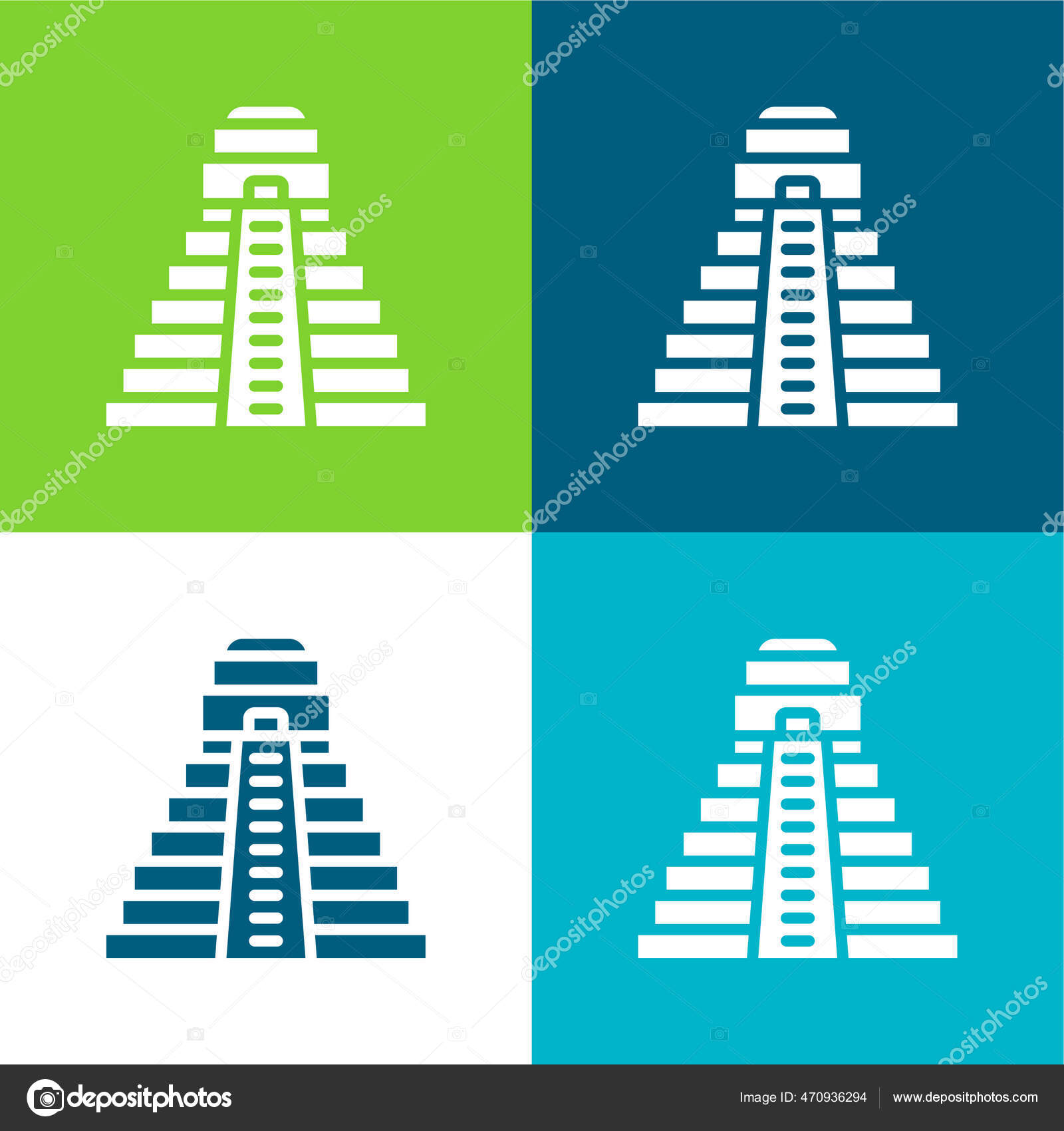Aztec Pyramid Flat Four Color Minimal Icon Set Stock Vector Image by ...