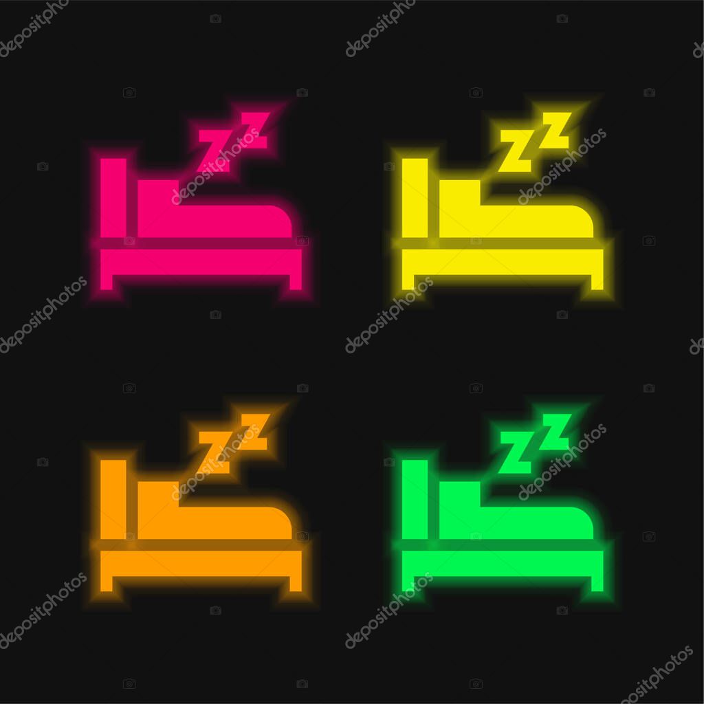 Cama de cuatro colores brillante icono del vector de neón 2023
