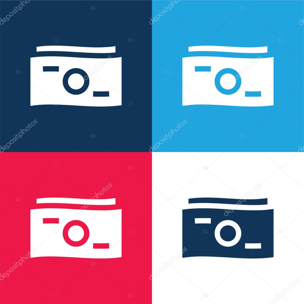 Billete azul y rojo conjunto de iconos mínimo de cuatro colores 2022