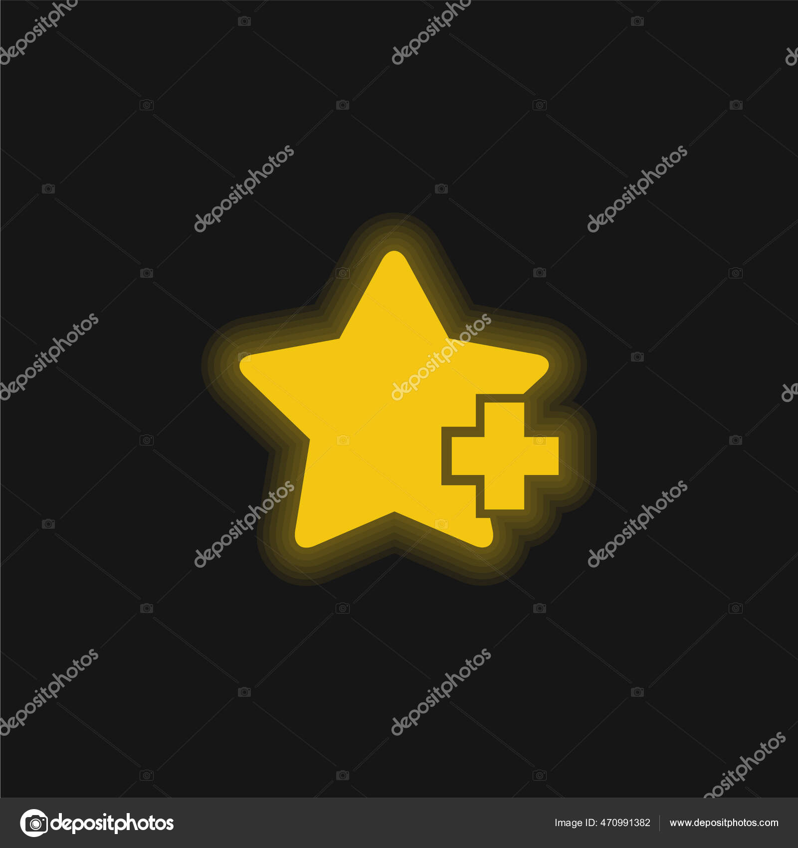 Add Favorite Star Interface Symbol Yellow Glowing Neon Icon Stock ...