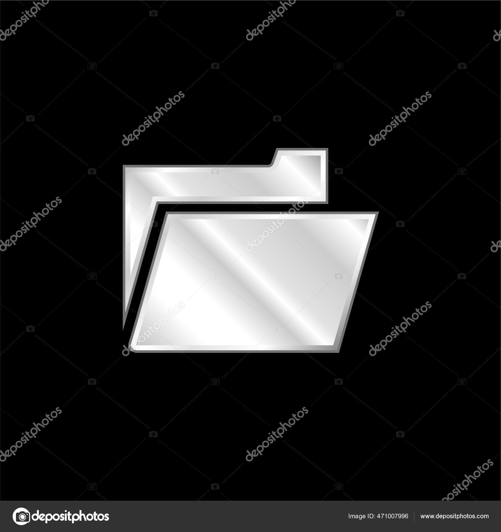 Black Open Folder Symbol Interface Silver Plated Metallic Icon Stock ...