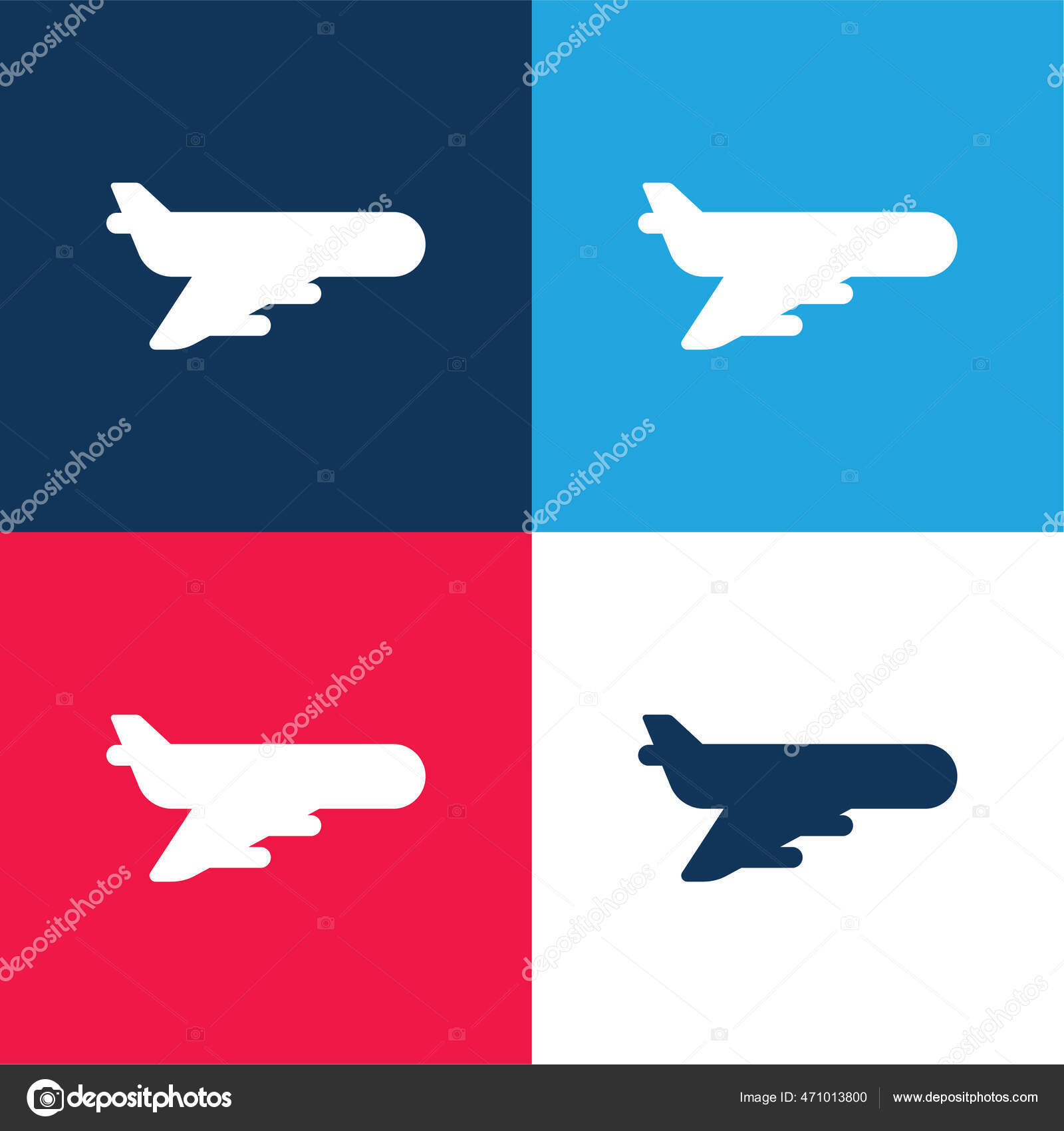 Airplane Blue Red Four Color Minimal Icon Set Stock Vector Image by ...