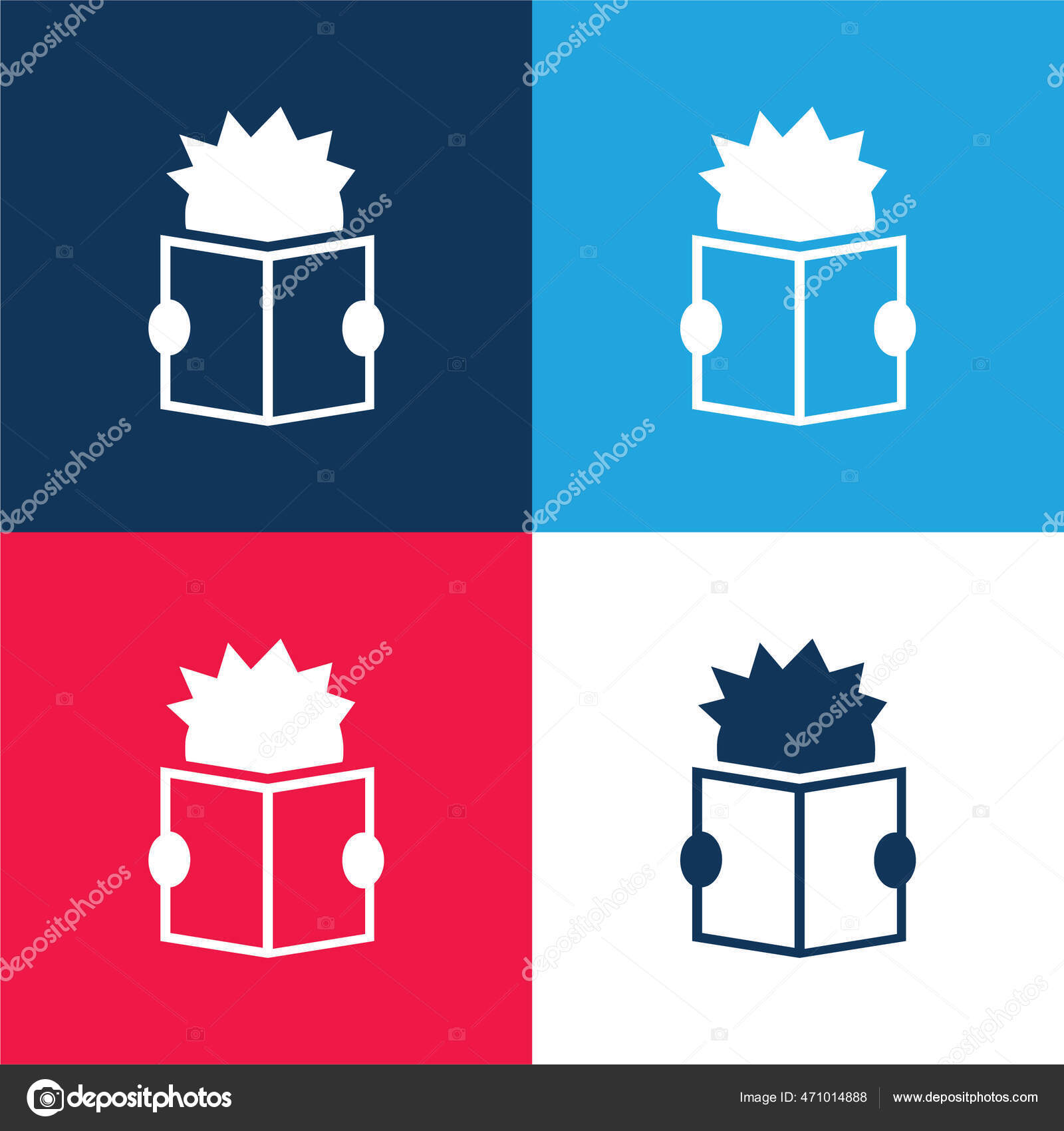 Boy Reading Book Blue Red Four Color Minimal Icon Set Stock Vector ...