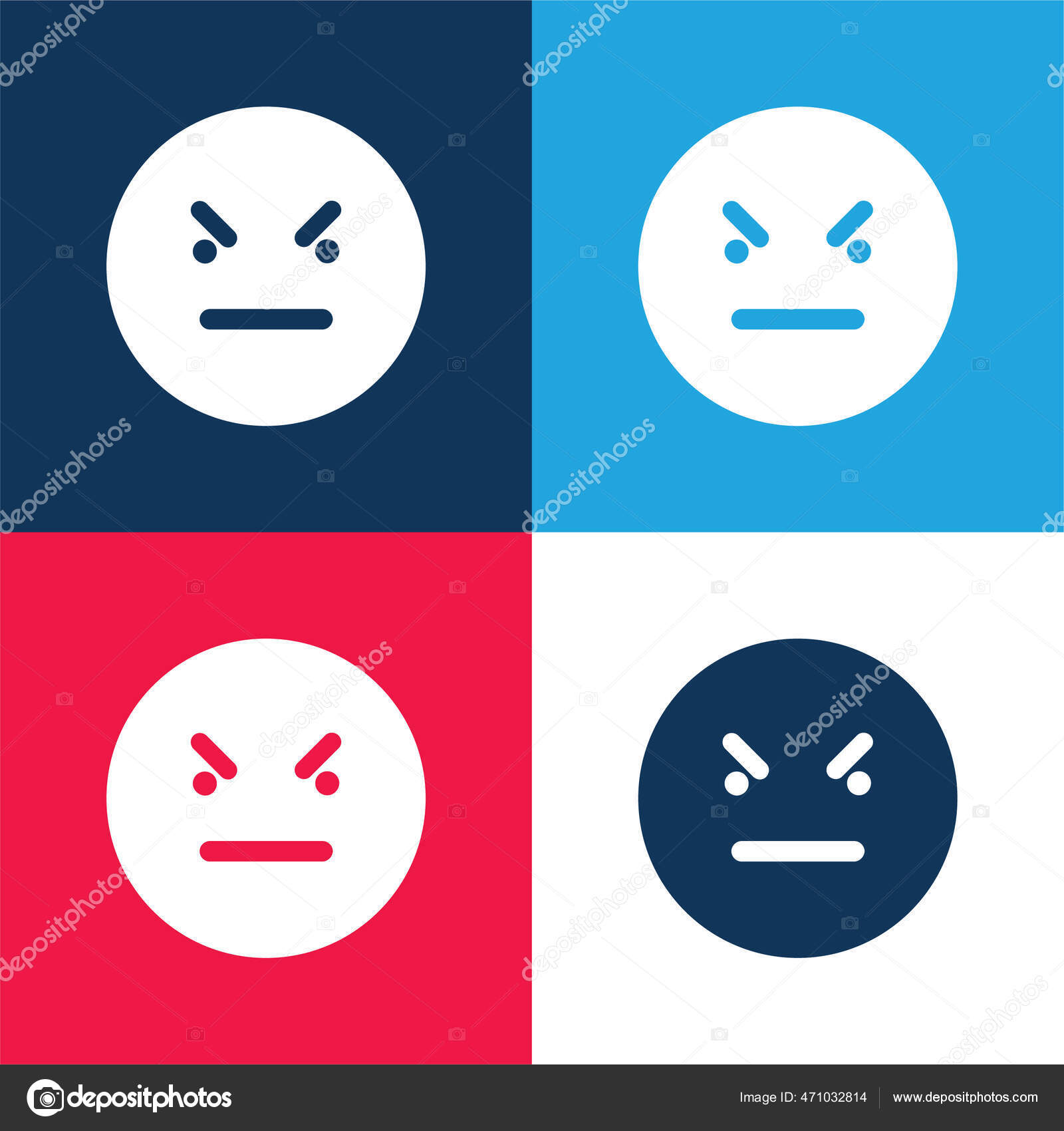 Bad Emoticon Square Face Blue Red Four Color Minimal Icon Stock Vector ...