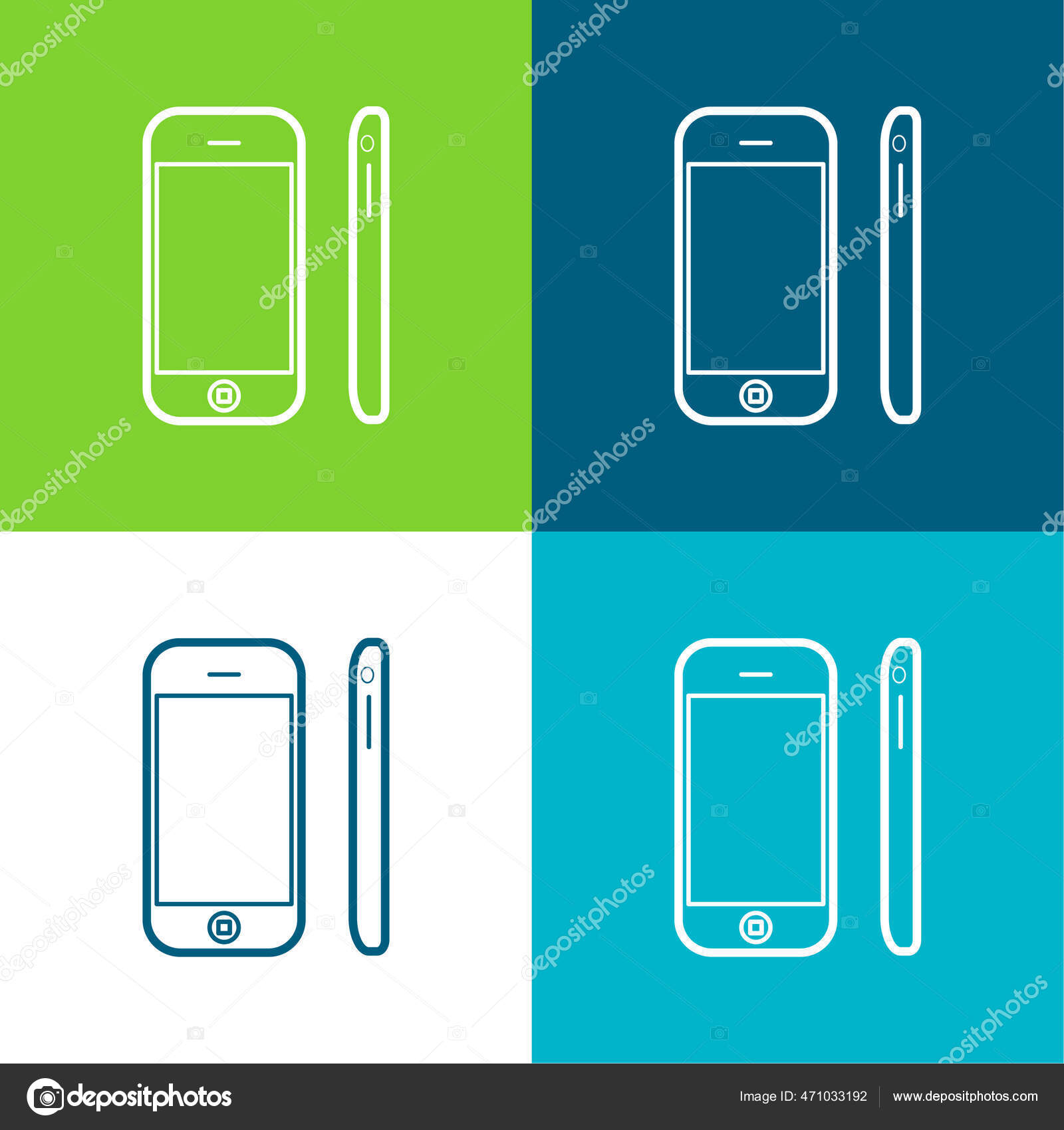 Apple Iphone Mobile Tool Views Front Side Flat Four Color Stock Vector ...