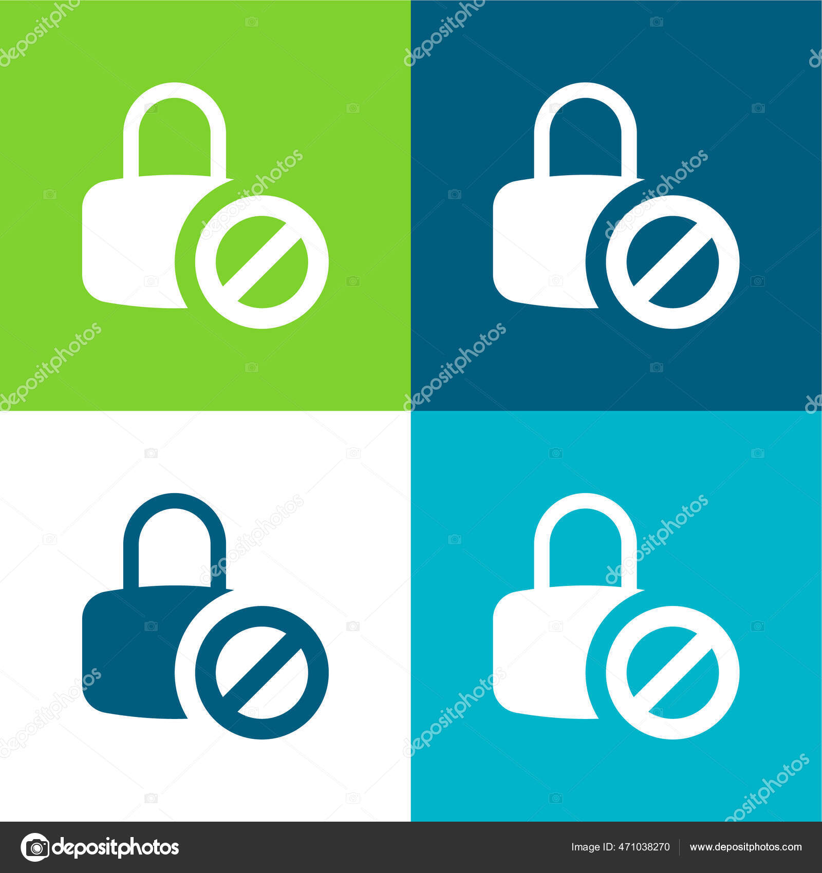 Bloqueado Plano Cuatro Colores Mínimo Icono Conjunto Vector de stock ...