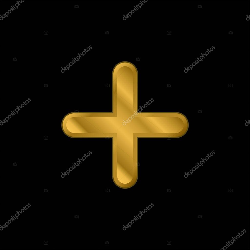 Adición Grueso símbolo chapado en oro icono metálico o vector de ...