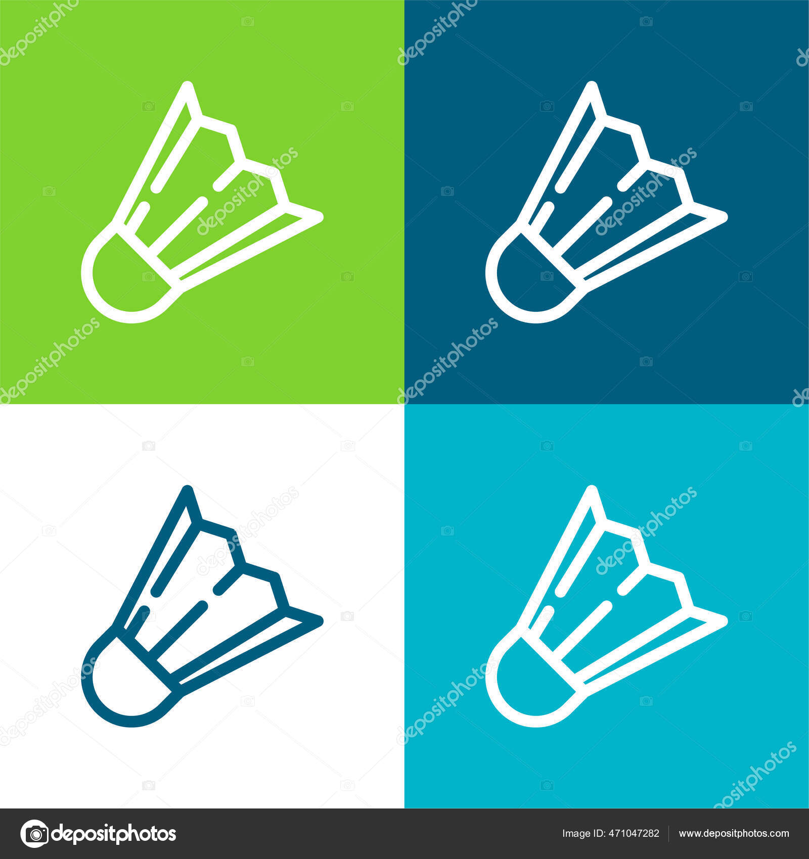 Badminton Shuttle Flat Four Color Minimal Icon Set Stock Vector Image ...