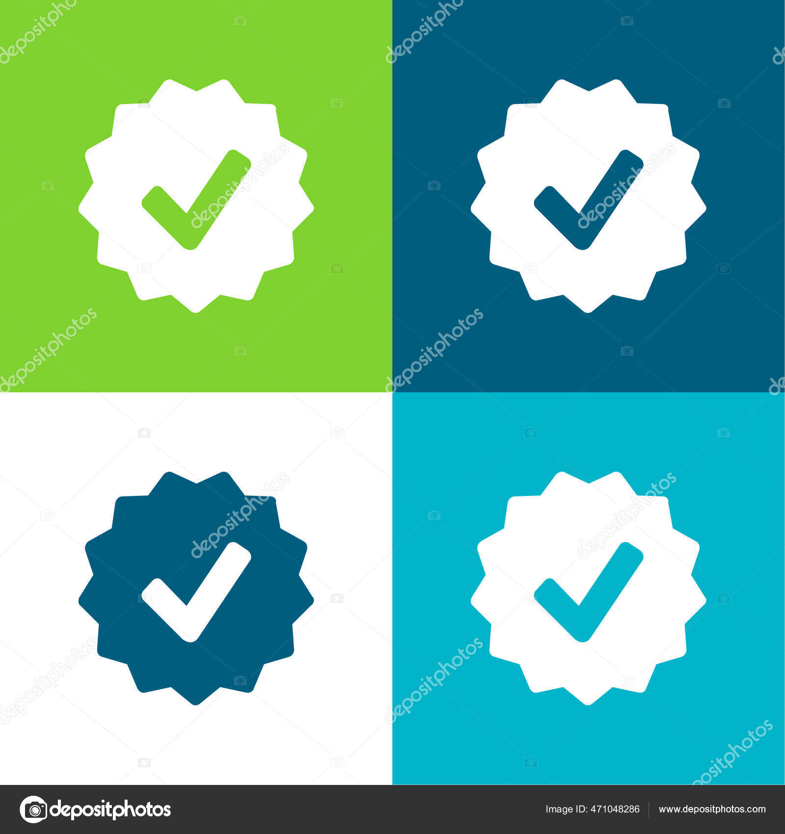 Approval Symbol Badge Flat Four Color Minimal Icon Set Stock Vector ...