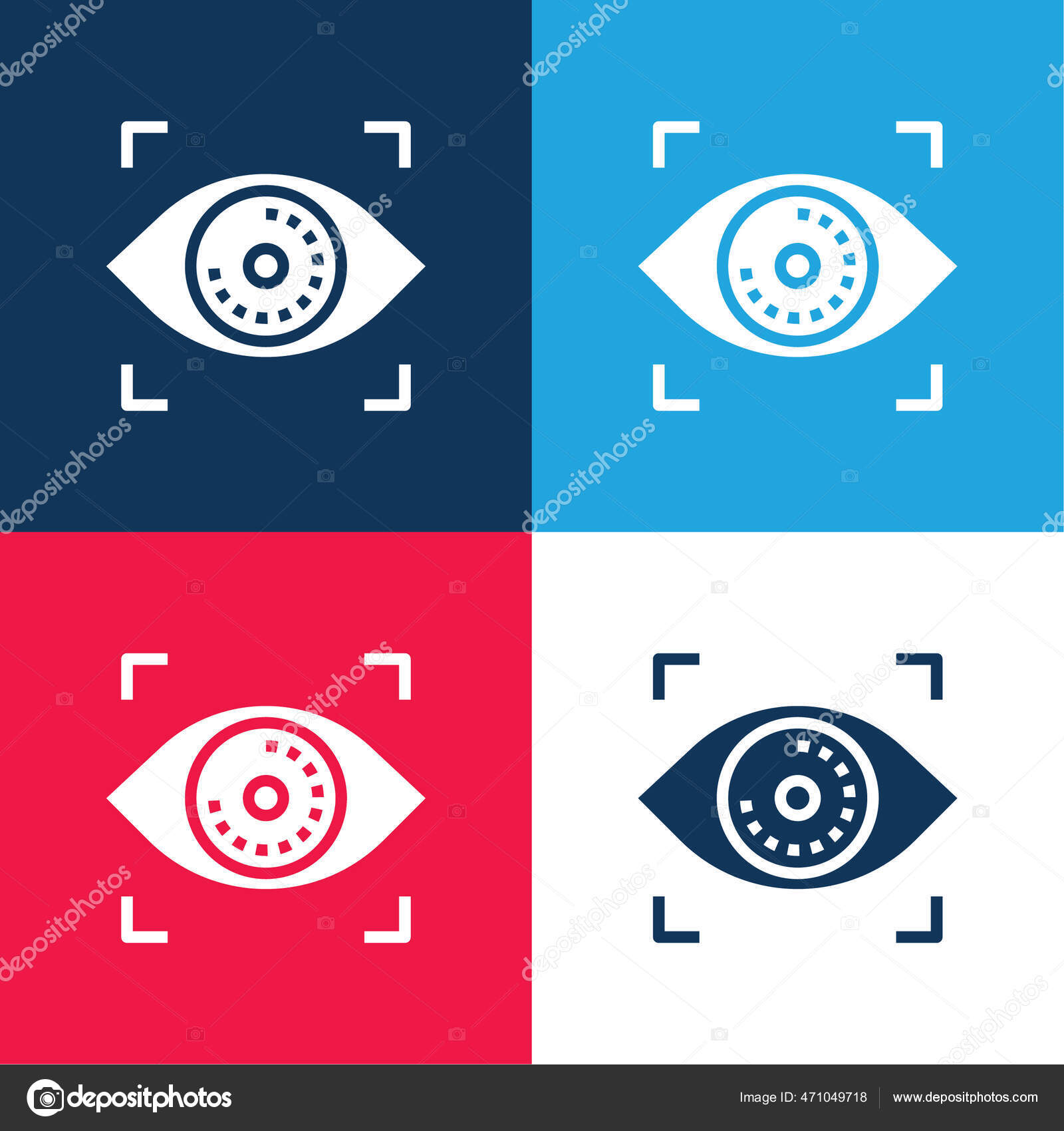 Biometric Recognition Blue Red Four Color Minimal Icon Set Stock Vector ...
