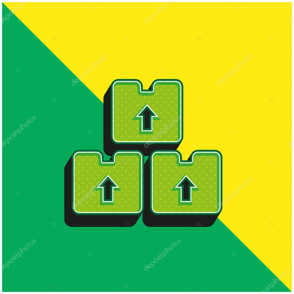 Cajas verde y amarillo moderno vector 3d icono logotipo 2023
