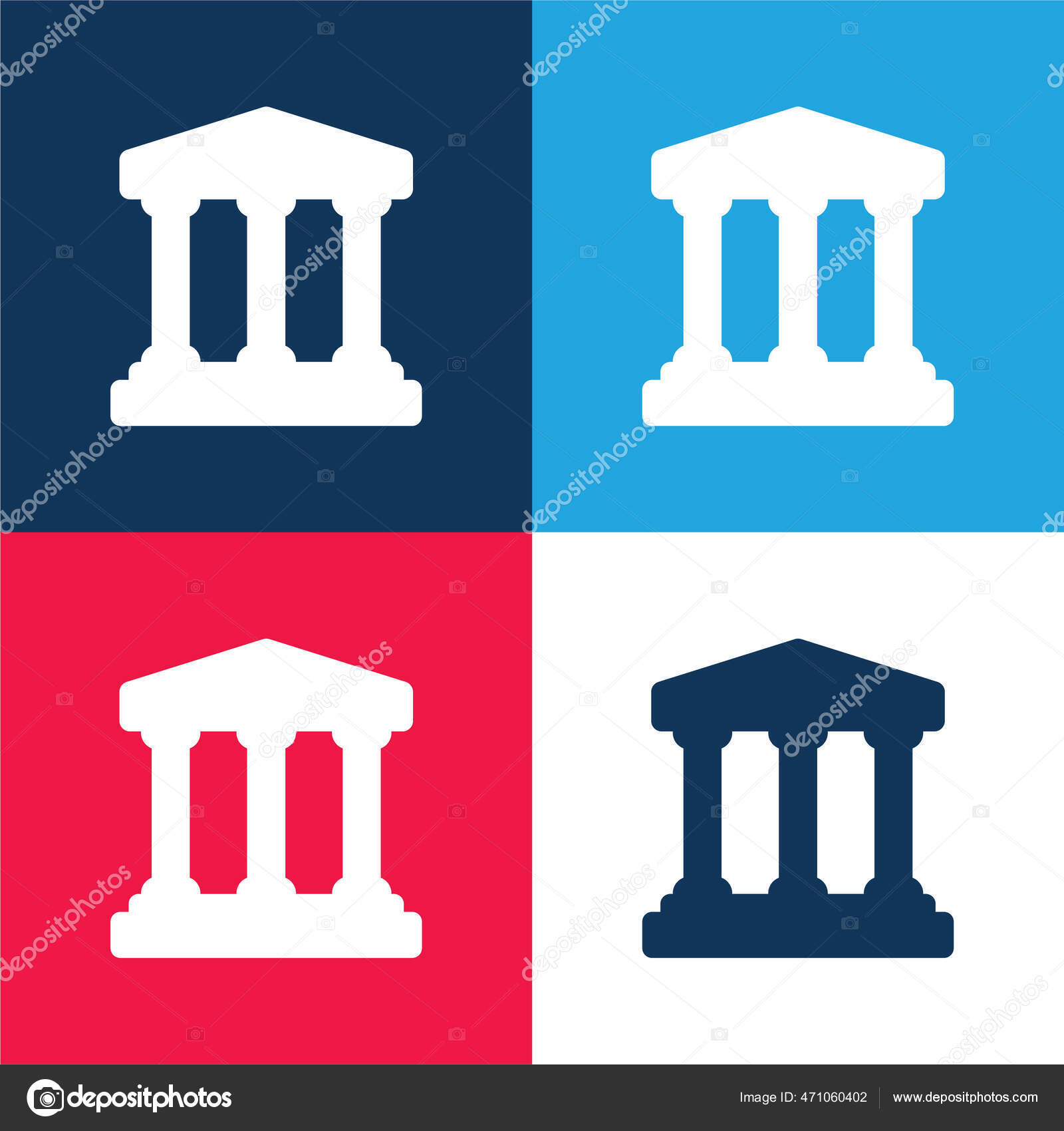 Bank Symbol Blue Red Four Color Minimal Icon Set Stock Vector Image by ...