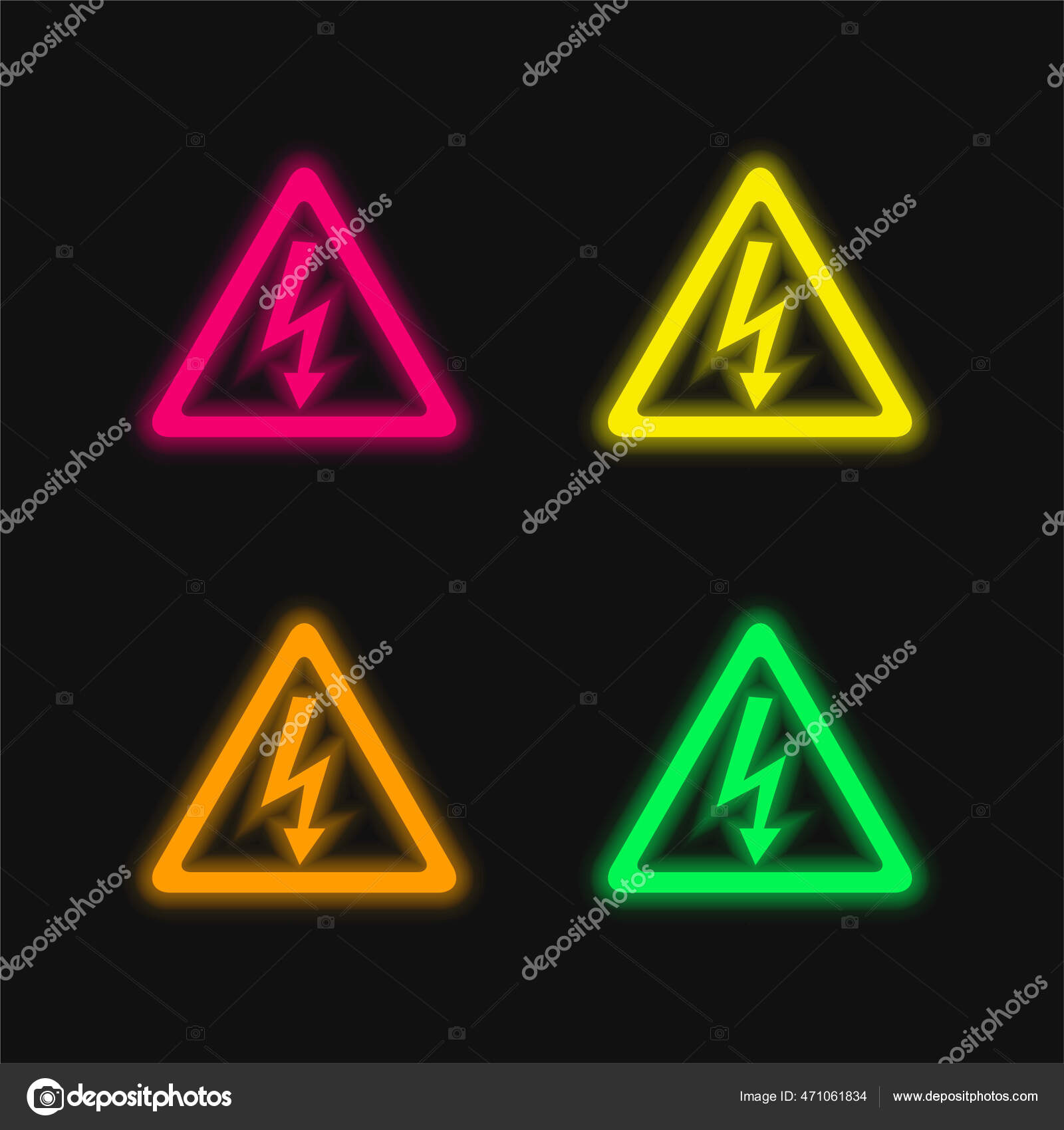 Arrow Bolt Signal Electrical Shock Risk Triangular Shape Four Color ...