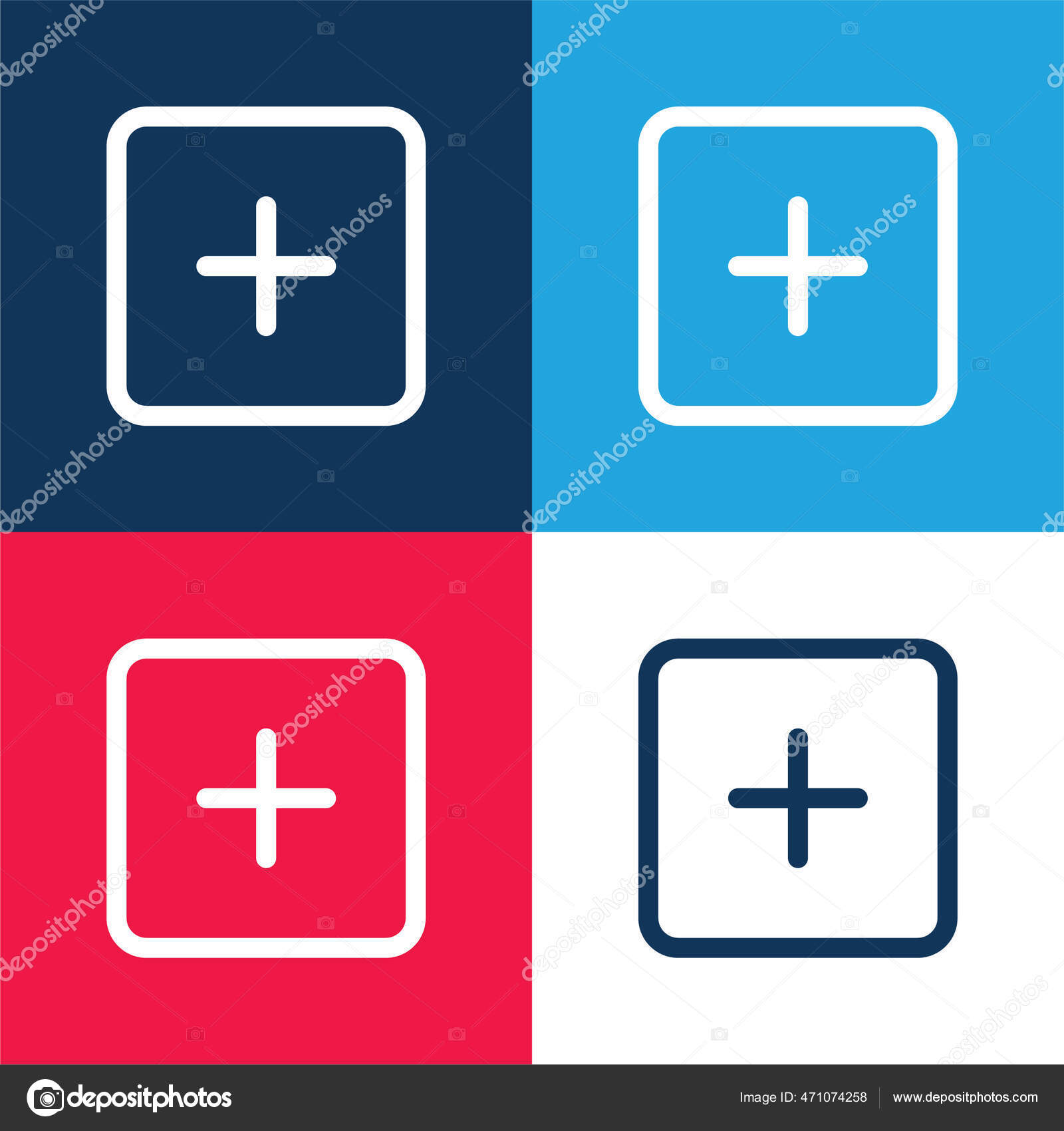 Add Square Outlined Interface Button Blue Red Four Color Minimal Stock ...