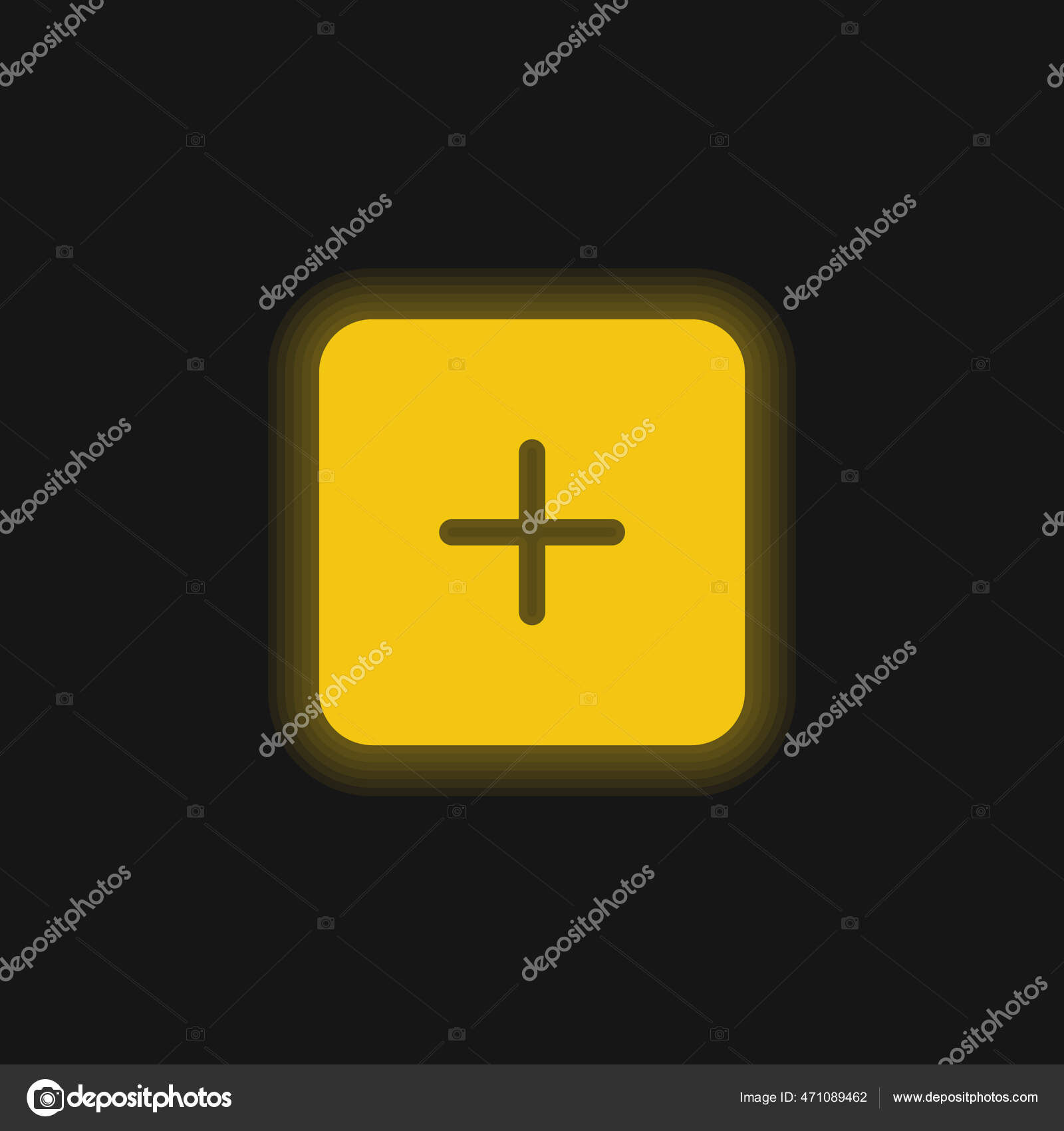 Adding Black Square Button Interface Symbol Yellow Glowing Neon Icon ...